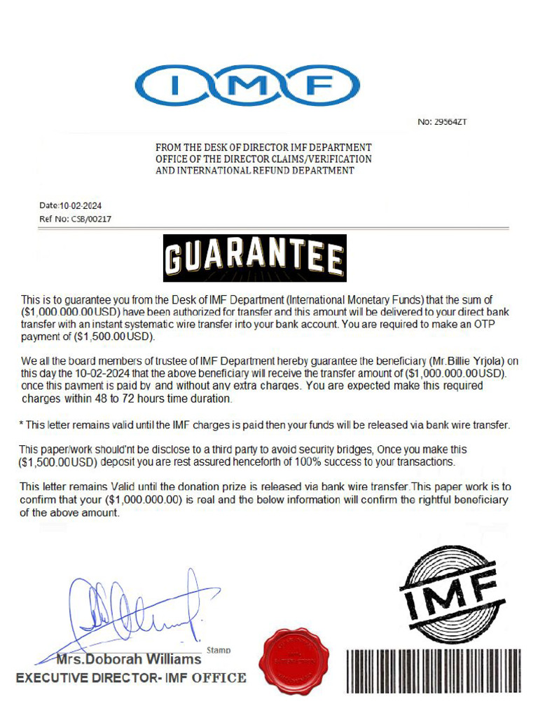 IMF Guarantee Letter (Billie) | PDF