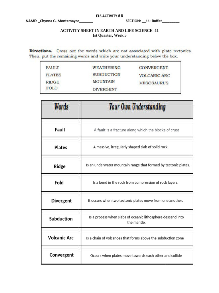 Els Activity 8 | PDF | Plate Tectonics | Structural Geology