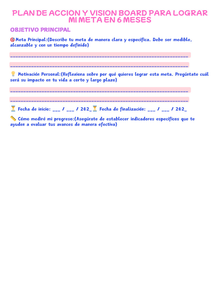 Plan de Acción y Vision Board para Lograr Mi Meta en 6 Meses | PDF ...