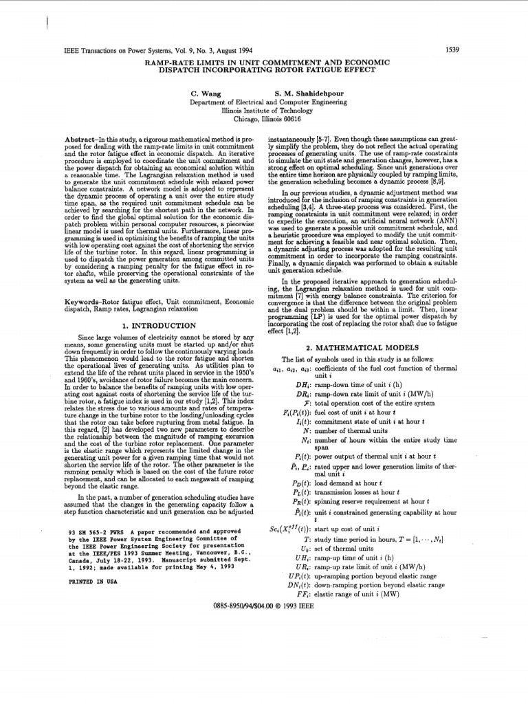 Ramp-Rate Limits in Unit Commitment and Economic | PDF | Turbine | Applied Mathematics