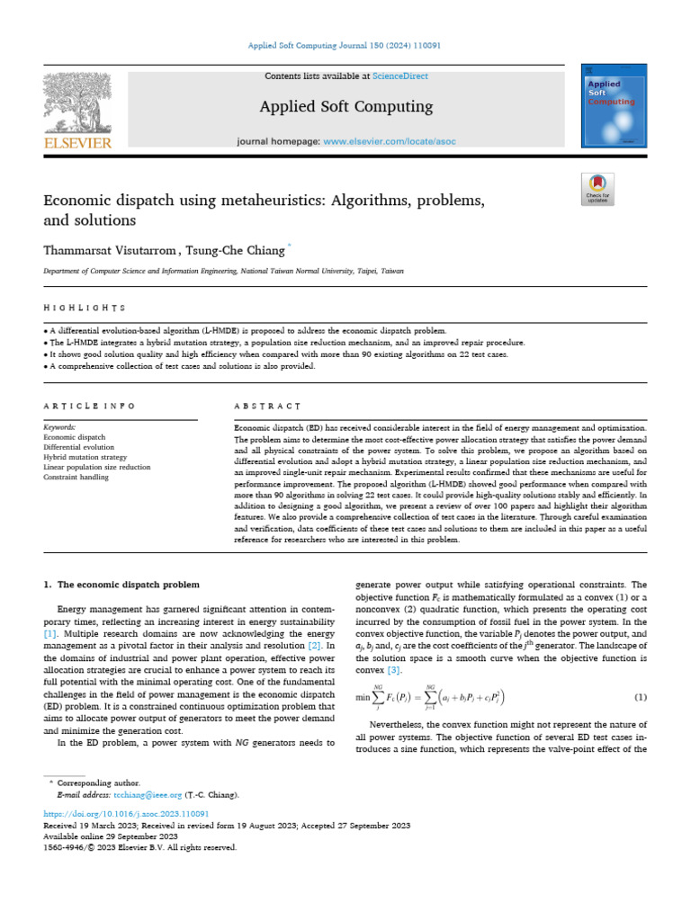 Economic Dispatch Using Metaheuristics Algorithms, Problems, | PDF | Cogeneration | Applied ...