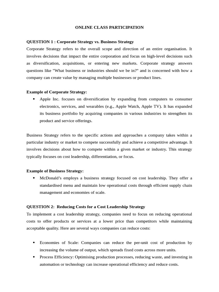 Online Class Participation - Strategic Management - Prakash | PDF ...