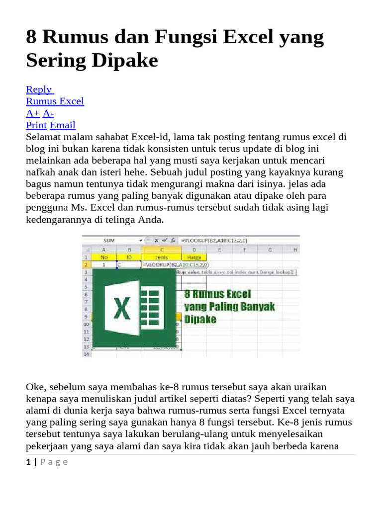 8 Rumus Excel Paling Sering Digunakan | PDF