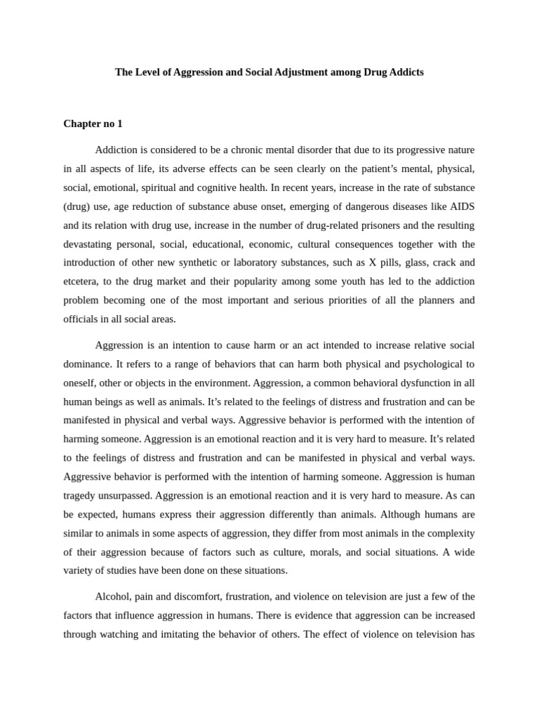 The Level of Aggression and Social Adjustment Among Drug Addicts | PDF ...