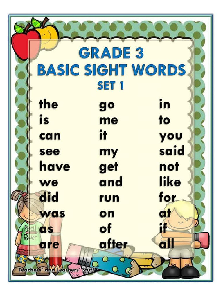 Basic Sight Words Grade 3 | PDF