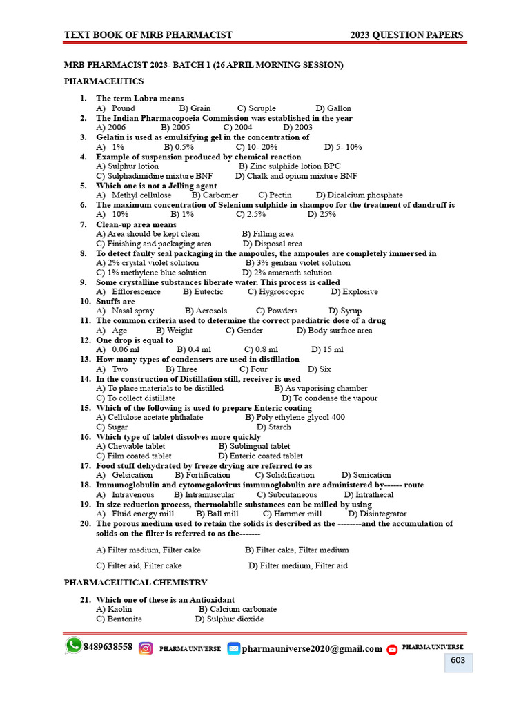 MRB Previousyearquestion Paper by Pharma Universe | PDF | Lipoprotein | Nitrate