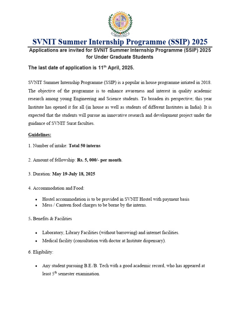 SVNIT Summer Internship 2025 | PDF | Engineering