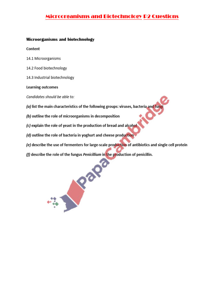 Microorganisms in Biotechnology Exam Questions | PDF | Bacteria ...