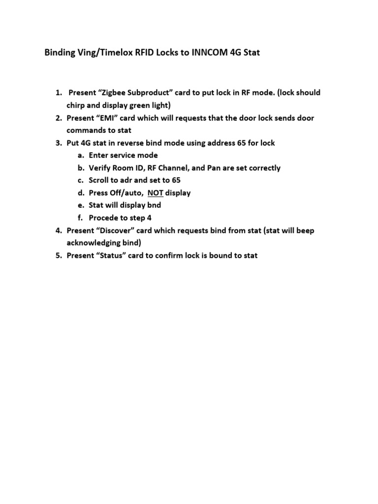 Binding Timelox RFID to INNCOM Stat | PDF