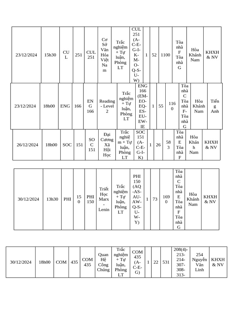 Lịch thi HK1 | PDF