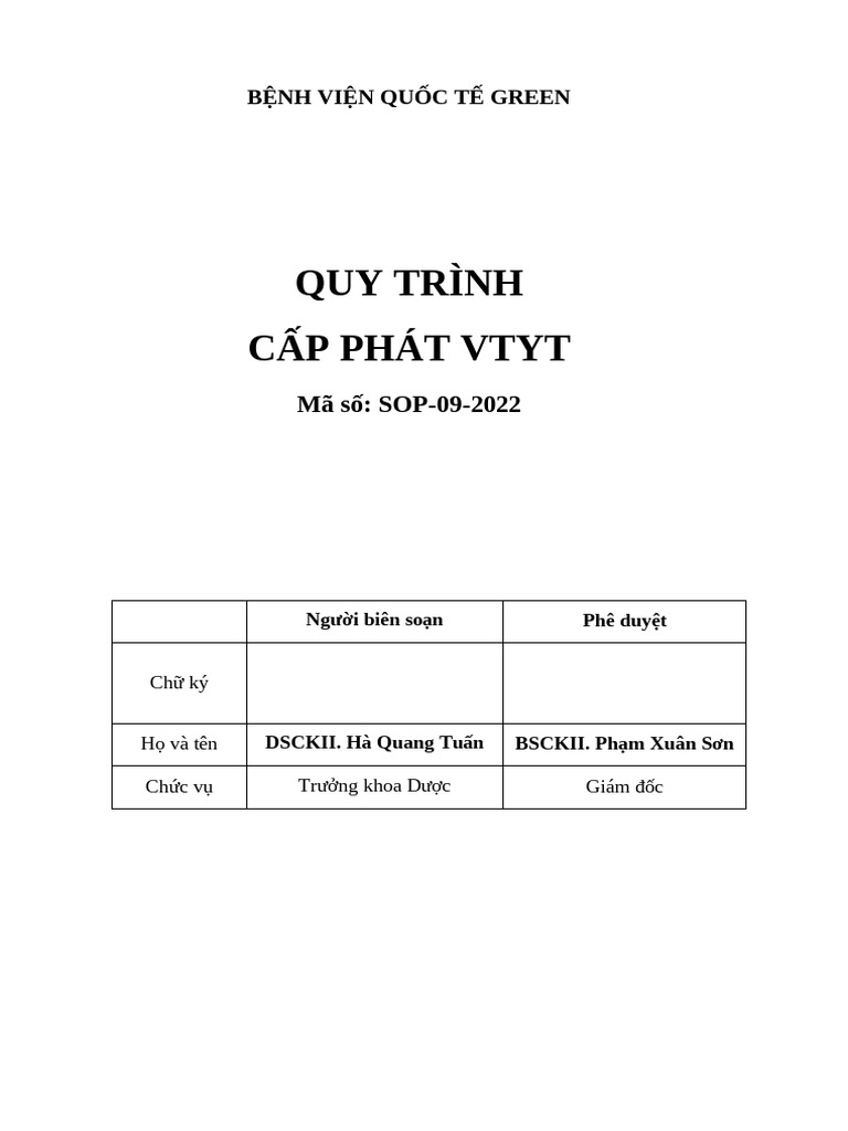 Quy Trình Cấp Phát Vtyt | PDF