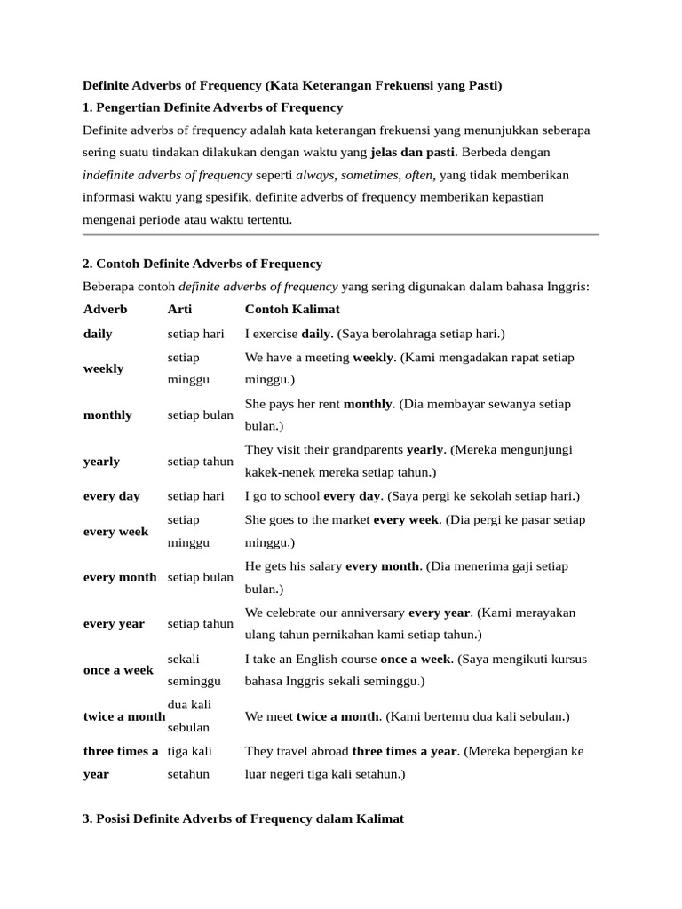 Definite Adverbs of Frequency | PDF