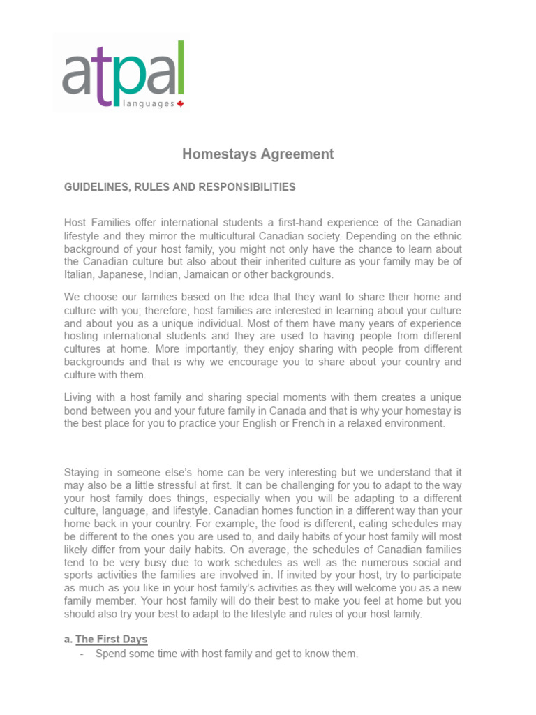 1 - Homestay Guidelines - Docx | PDF | Meal | Bedroom