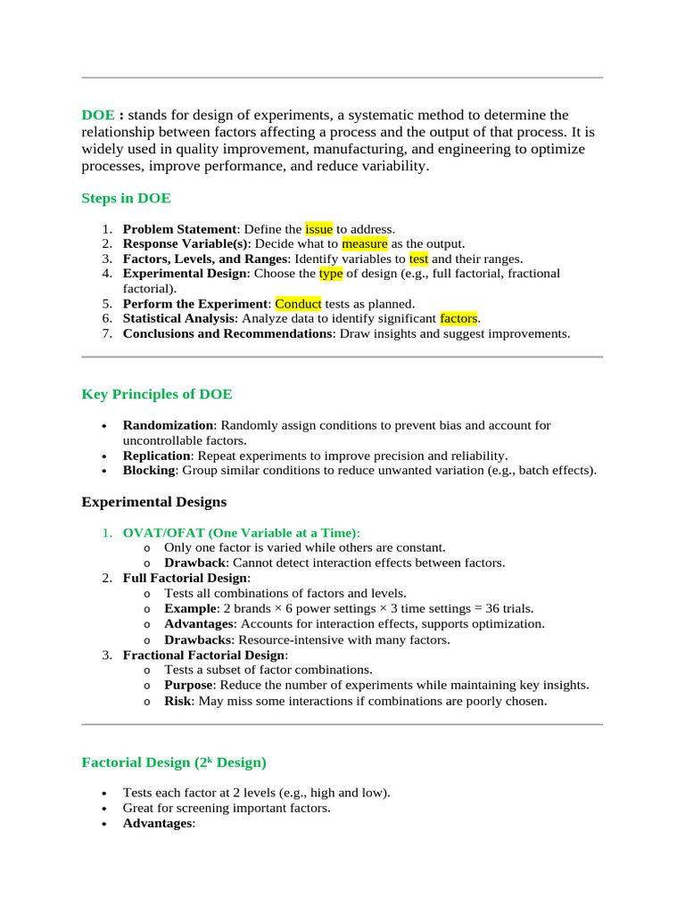 Steps in DOE | PDF | Experiment | Design Of Experiments