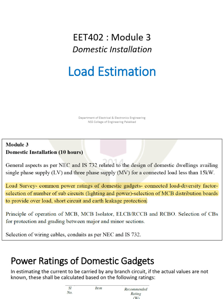 Mod3 Lec2 - Load Estimation | PDF | Electrical Engineering | Electrical Equipment