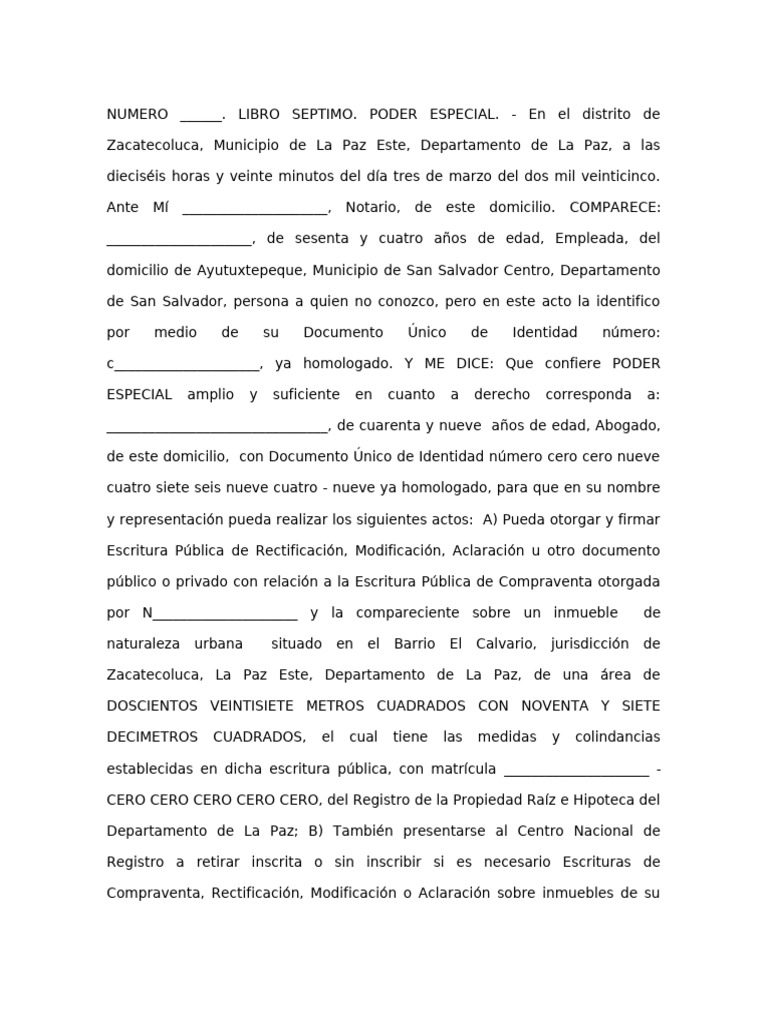 MODELO PODER ESPECIAL | PDF | Derecho Civil (Common Law)