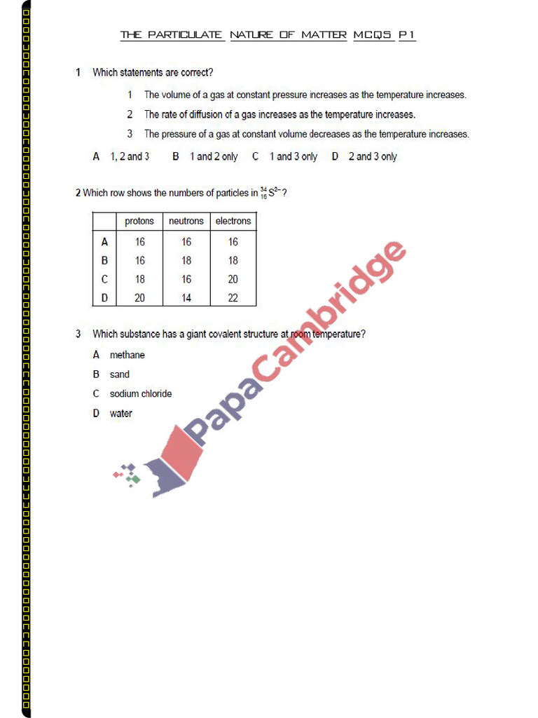 Particulate Nature of Matter MCQS 5070 | PDF
