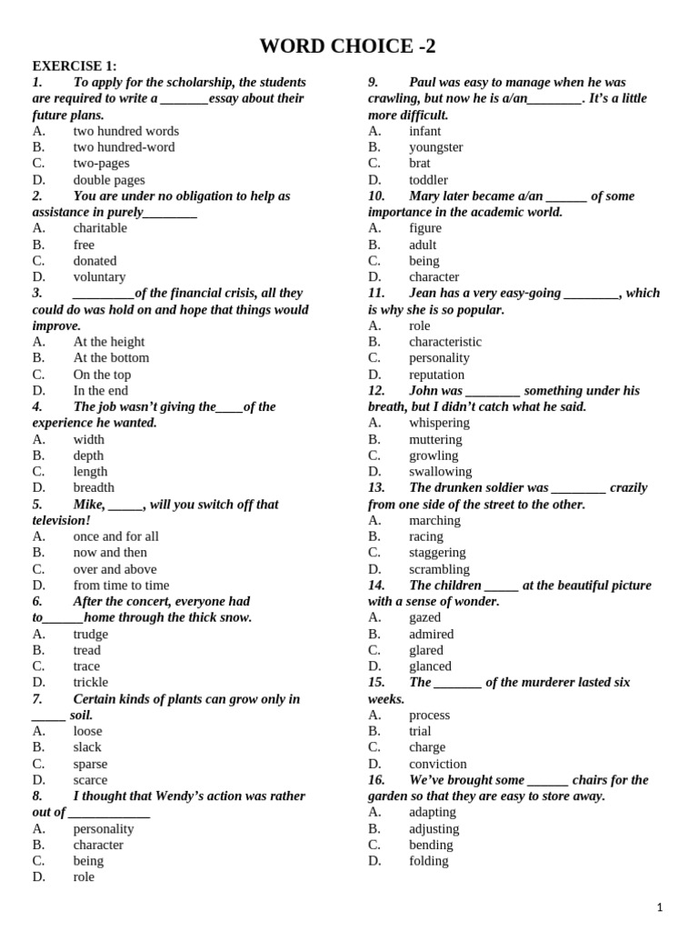 Word Choice Exercises for Vocabulary Improvement | PDF | Stress ...