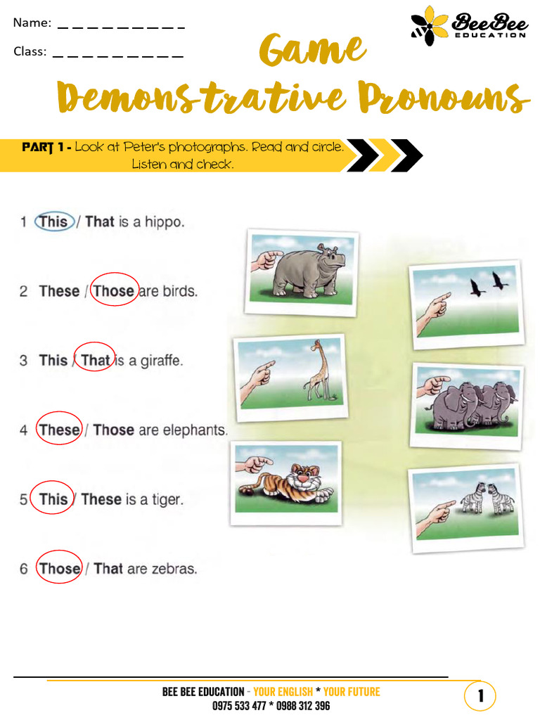 Demonstrative Pronouns - Game - KEYS | PDF