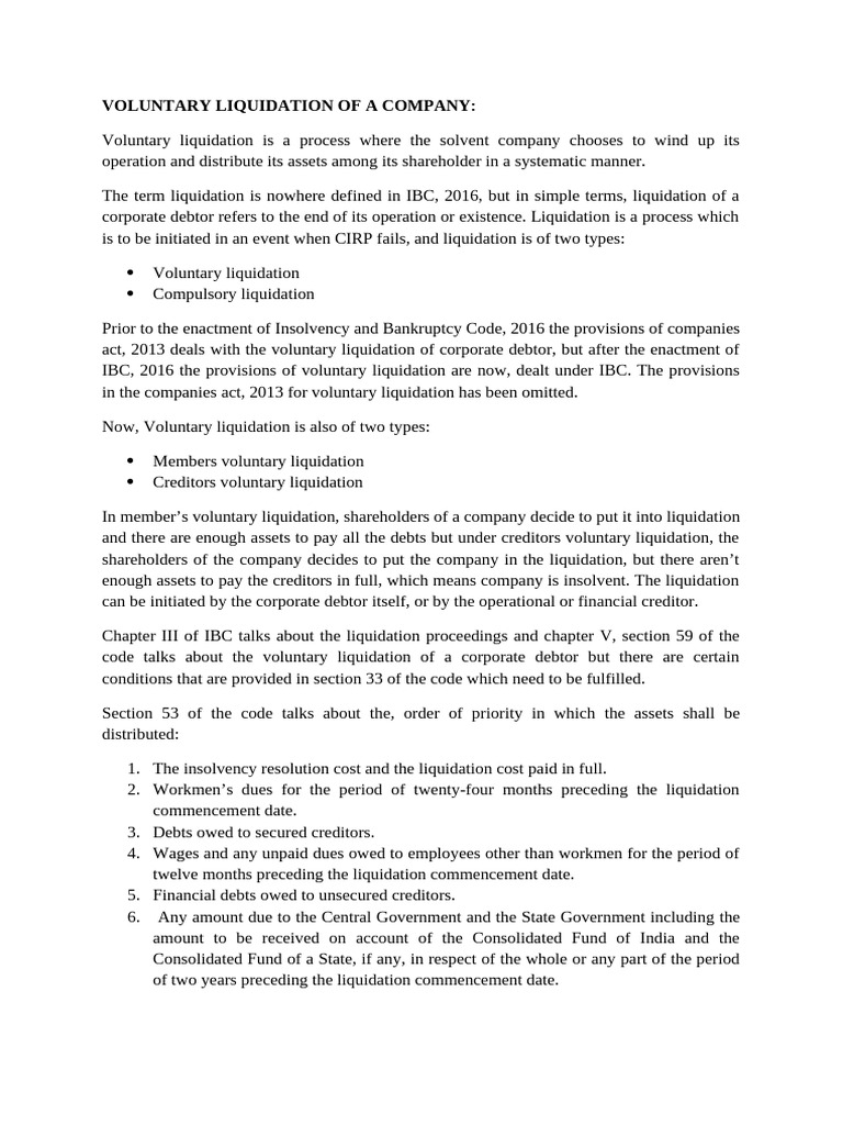 Voluntary Liquidation of A Company | PDF | Liquidation | Bankruptcy