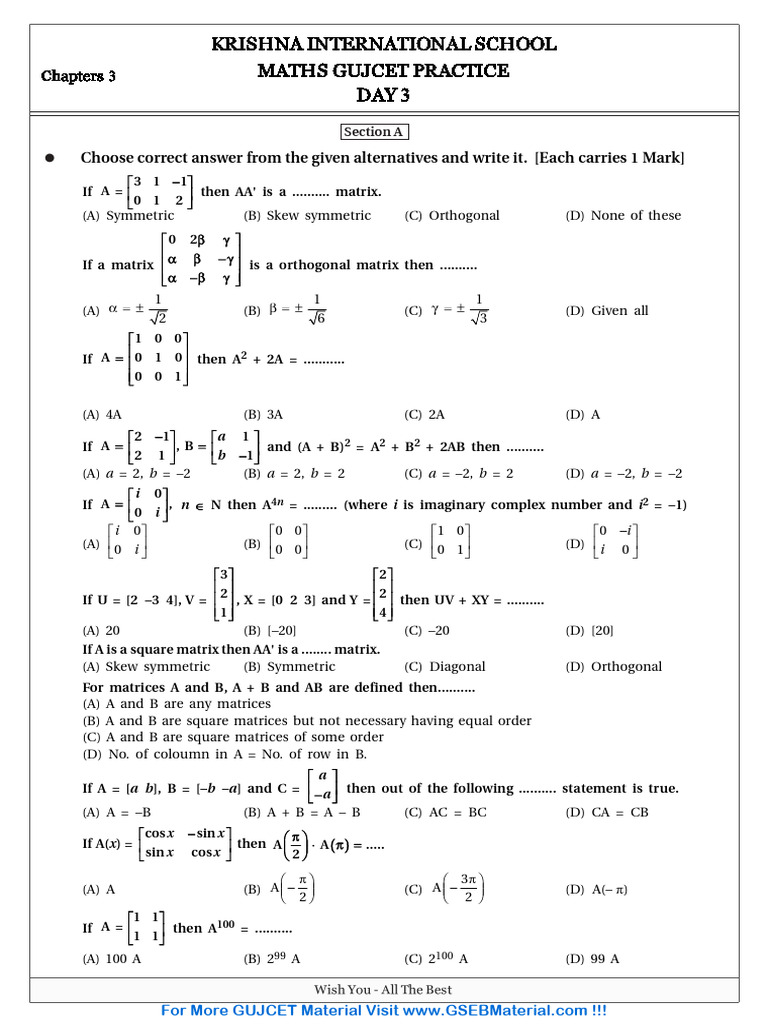 GUJCET Maths Paper Ch-3 (EM) (GSEBMaterial - Com) | PDF | Matrix (Mathematics) | Functional Analysis