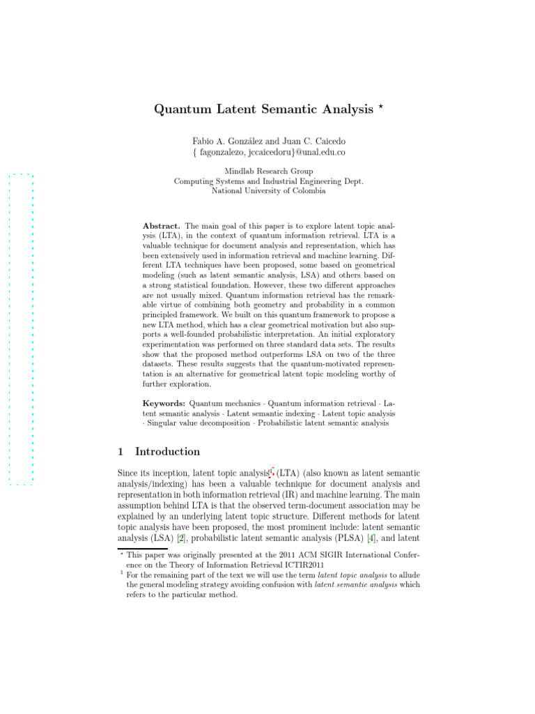 Quantum Latent Semantic Analysis | PDF | Mathematics | Applied Mathematics