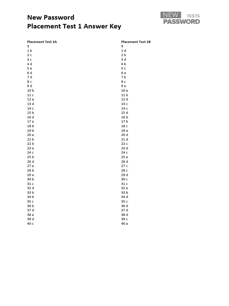 Placement Test 1 Answer Key | PDF