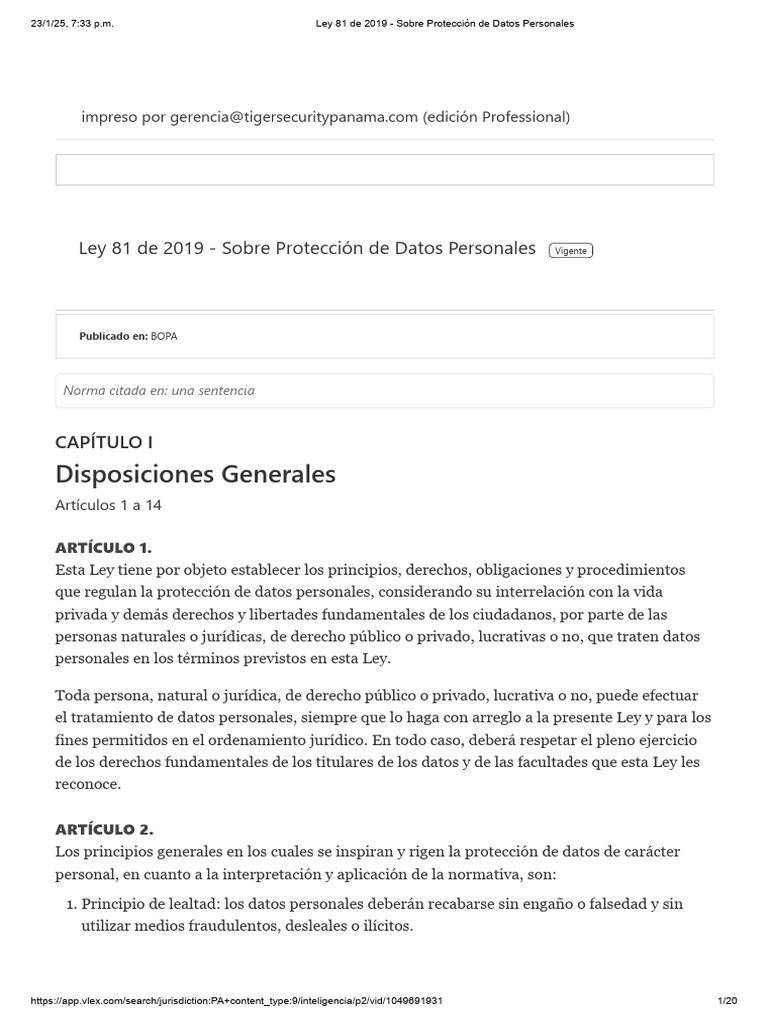 Ley 81 de 2019 - Sobre Protección de Datos Personales | PDF | Bases de ...