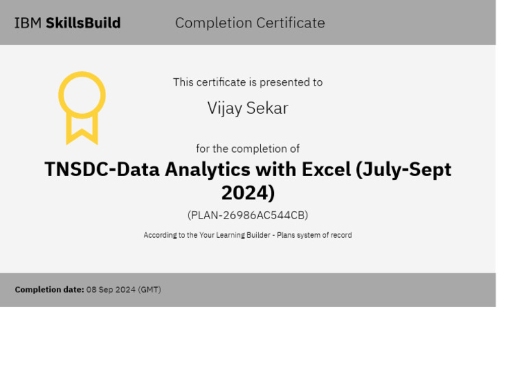 Data Analytics with Excel Certificate | PDF