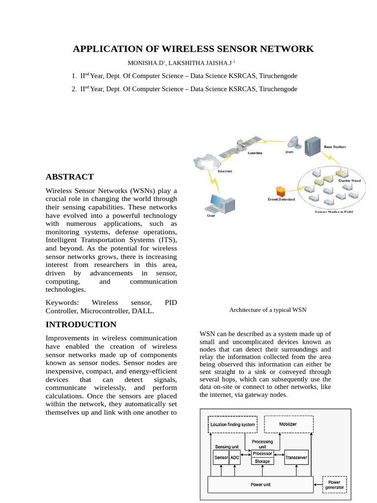 Application of Wireless Sensor Network | PDF | Wireless Sensor Network | Telecommunications