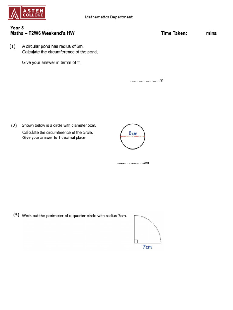 Year 8 Maths Weekend Homework | PDF