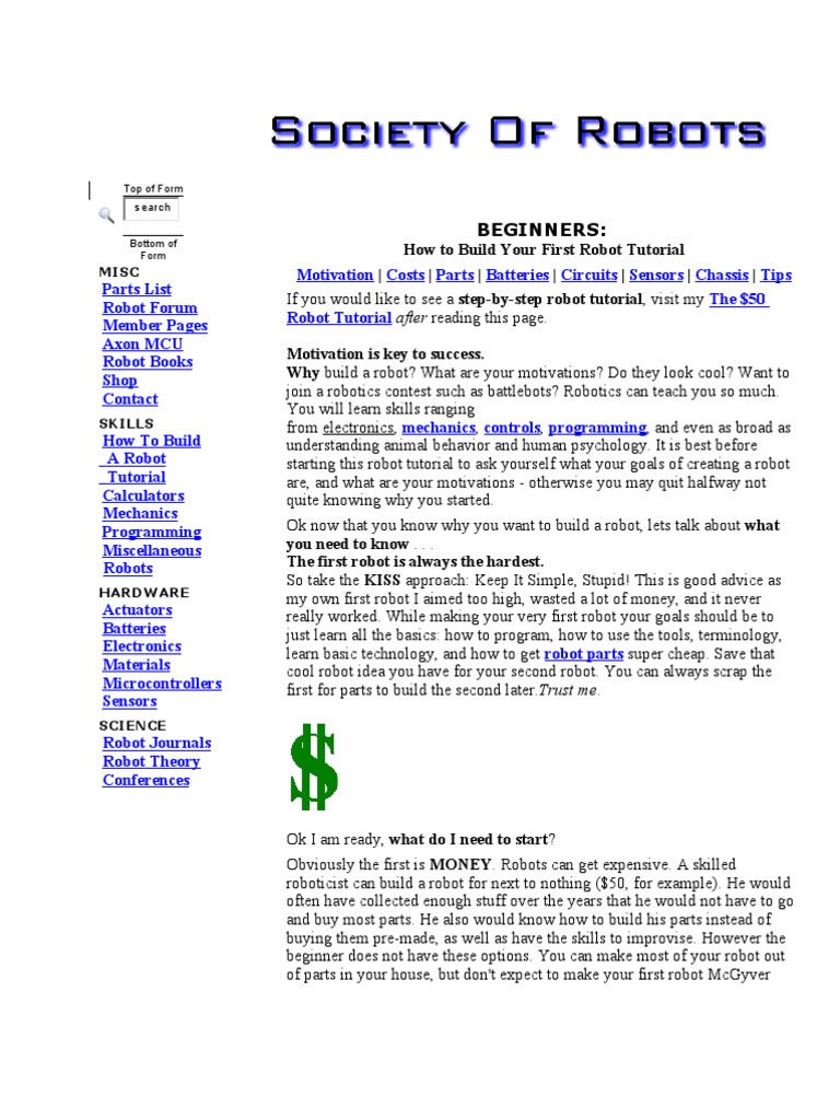 How To Build Your First Robot Tutorial - : Beginners | PDF | Battery ...