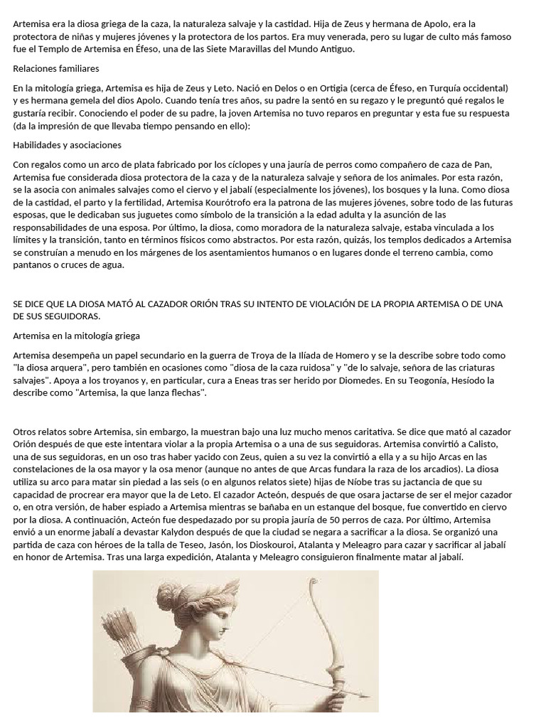 Artemisa Era La Diosa Griega de La Caza | PDF