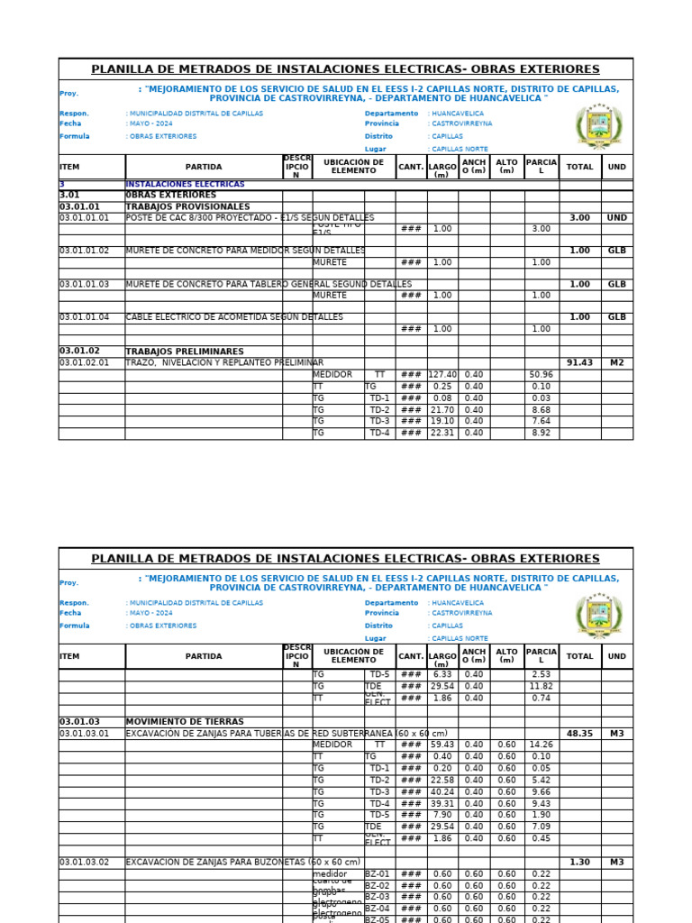 03.01 Obras Exteriores Inst. Elect. | PDF | Ingenieria Eléctrica | Ingeniería de Edificación