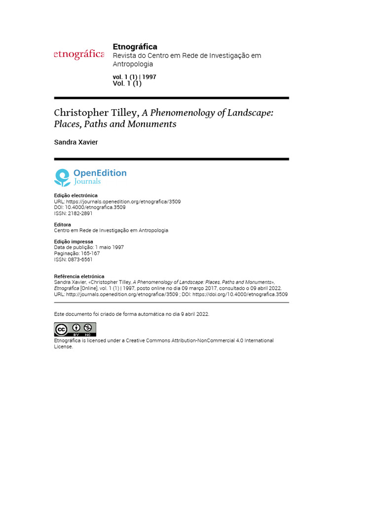 XAVIER. Resenha de Christopher Tilley, A Phenomenology of Landscape ...