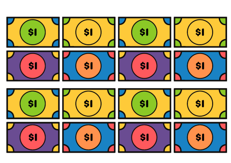 Play Money Mathematics Flashcards in Colorful Lined Style | PDF