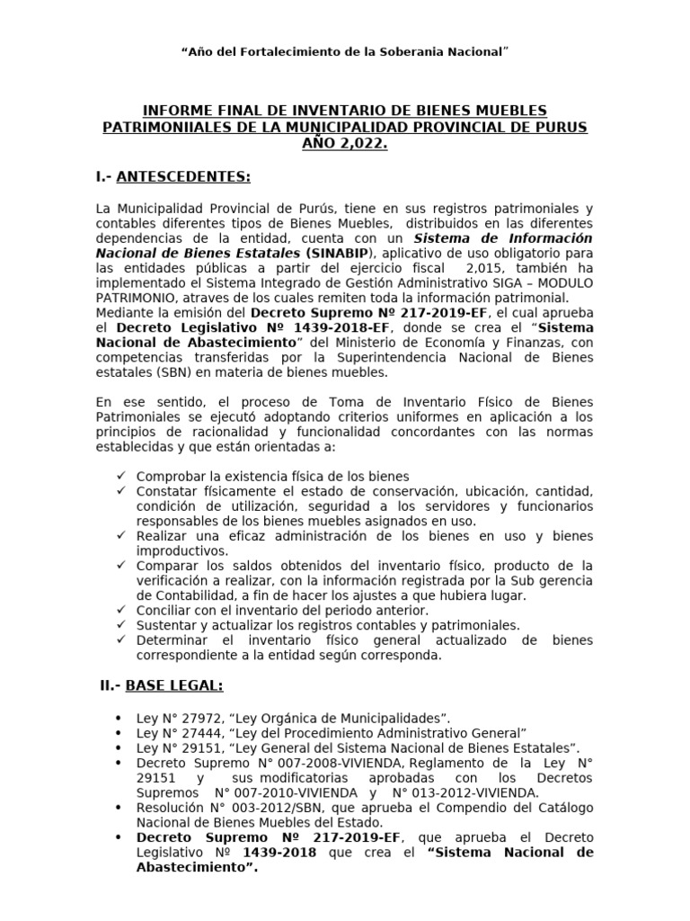 Inventario de Bienes Muebles 2022 Purús | PDF | Contabilidad