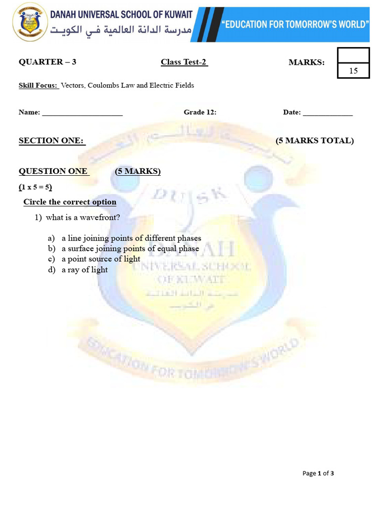 Grade 12 Physics Test on Waves and Refraction | PDF | Refraction | Waves