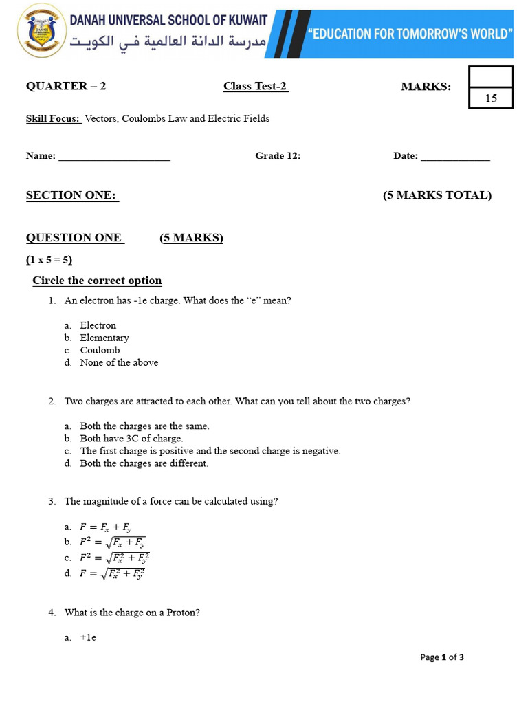 Grade 12 Electric Fields Test | PDF | Electric Field | Electromagnetism