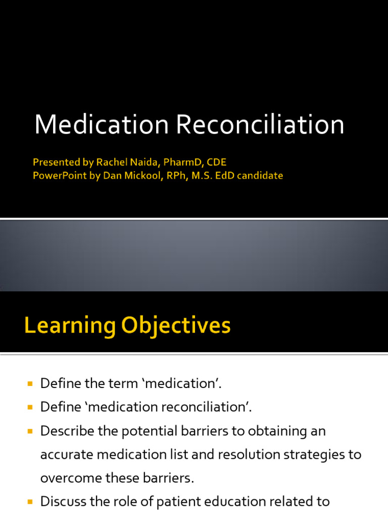 Medication Reconciliation 11-3-16 | PDF | Pharmacy | Joint Commission