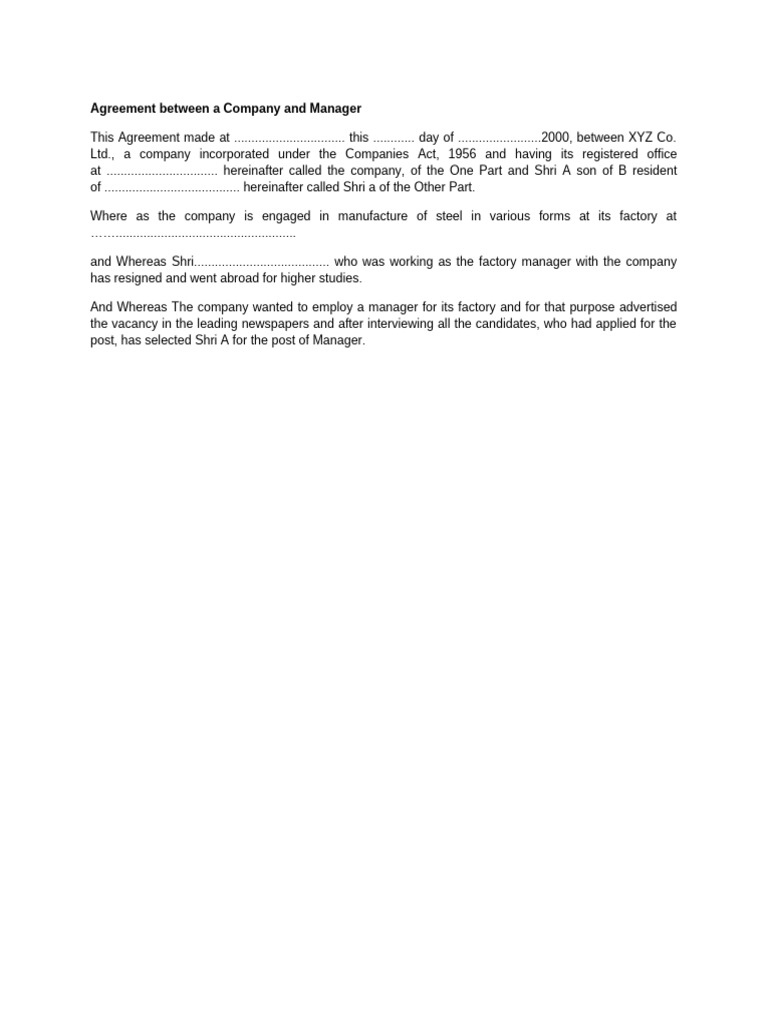 Company-Manager Employment Agreement | PDF