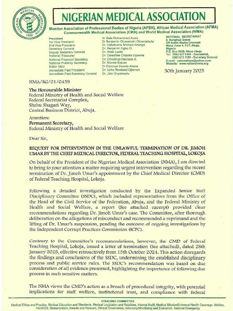 Request For Intervention in The Unlawful Termination of Dr. Jimoh ...