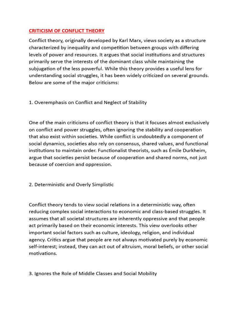 Critique of Conflict Theory Insights | PDF | Sociology | Society