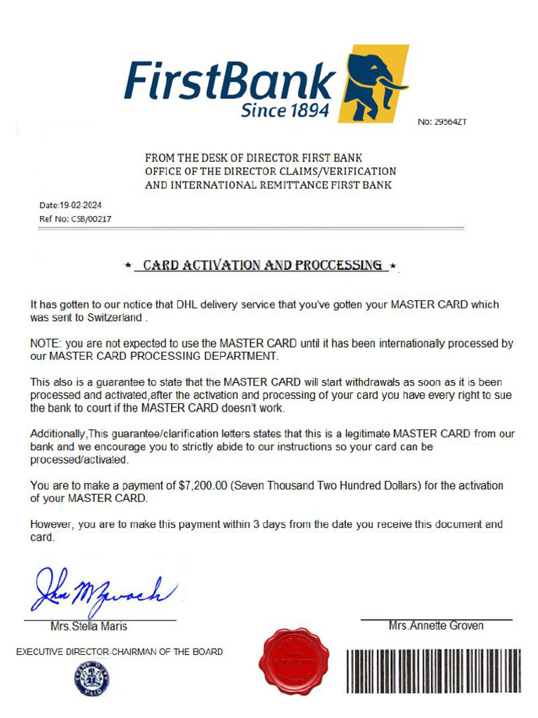 Processing and Activation Letter (Annette Groven) | PDF