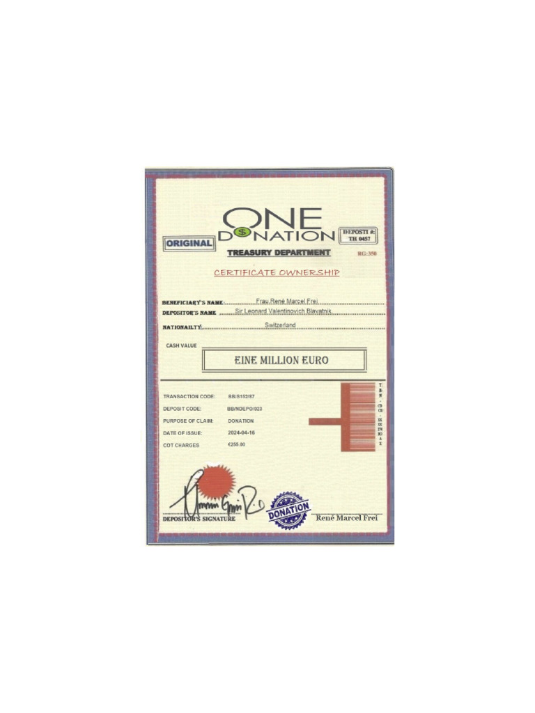 Donation Certificate (René Marcel Frei) | PDF
