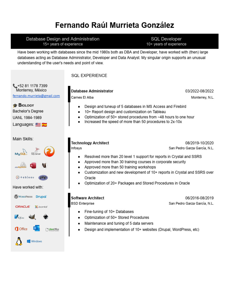 2024-09 SQL Resume Fernando Murrieta | PDF | Databases | Sql