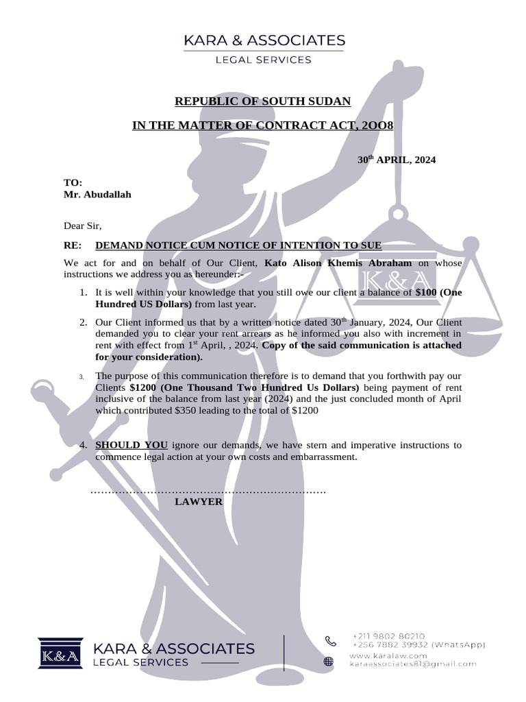 Demand Notice for Rent Arrears | PDF