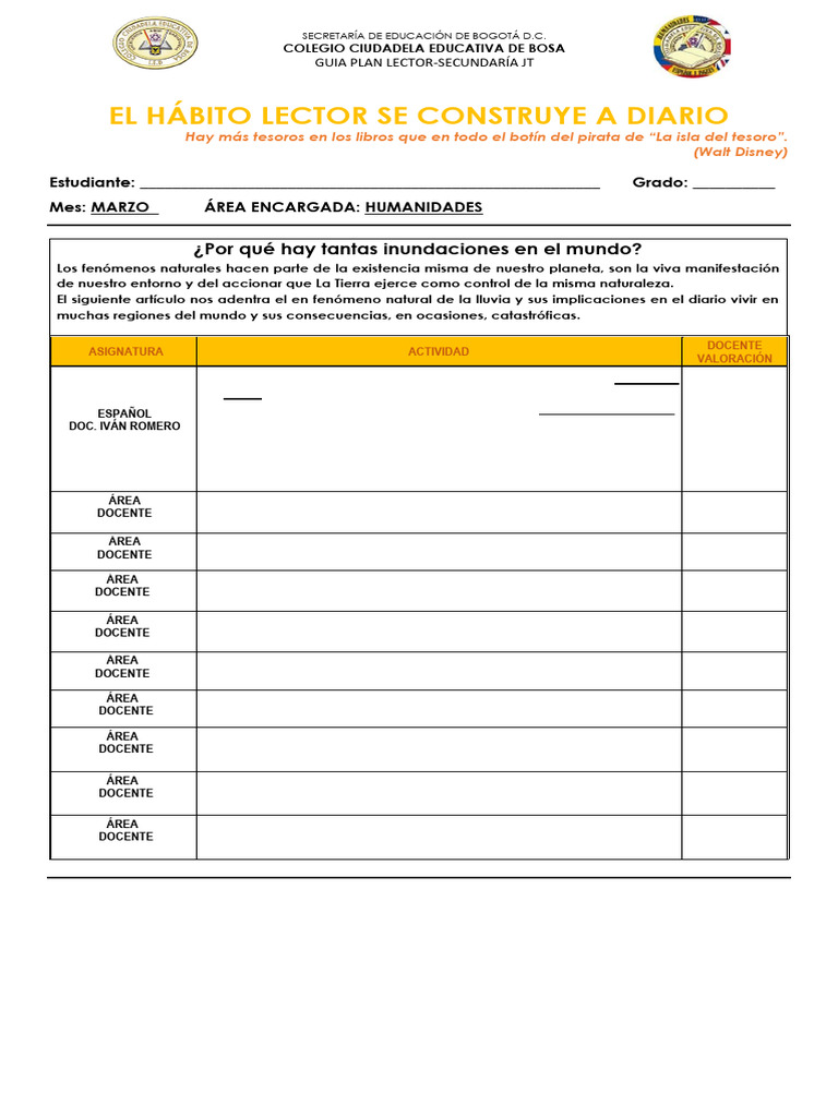 Plan Lector Actividades - Octavo | PDF