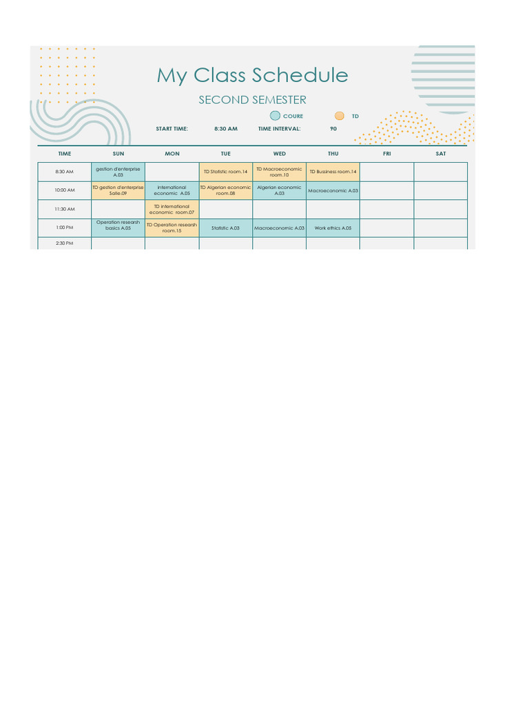 My class schedule1 | PDF