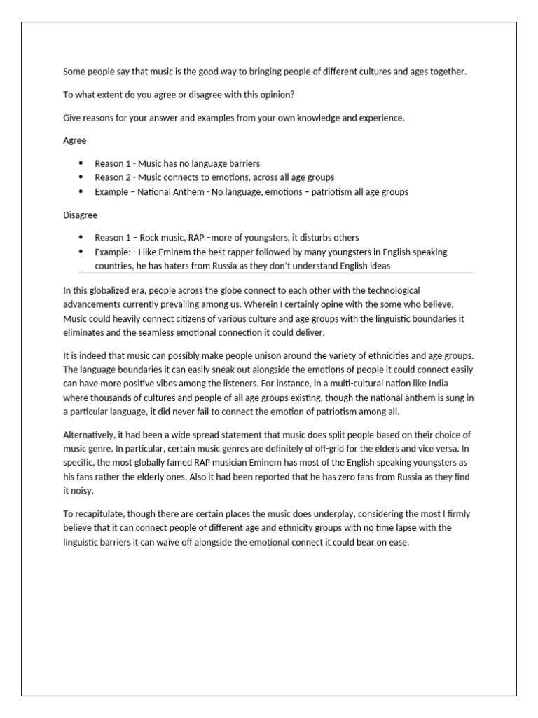 Music's Role in Uniting Cultures and Ages | PDF